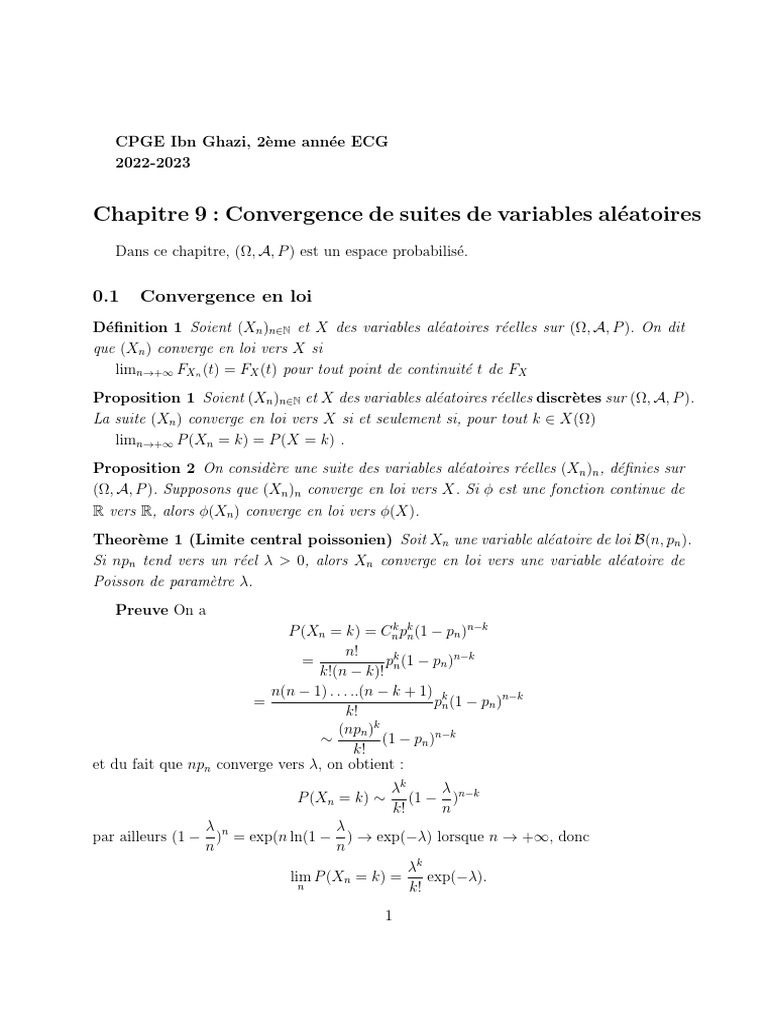 9convergence Des Var | PDF | Variance (mathématiques) | Probabilité