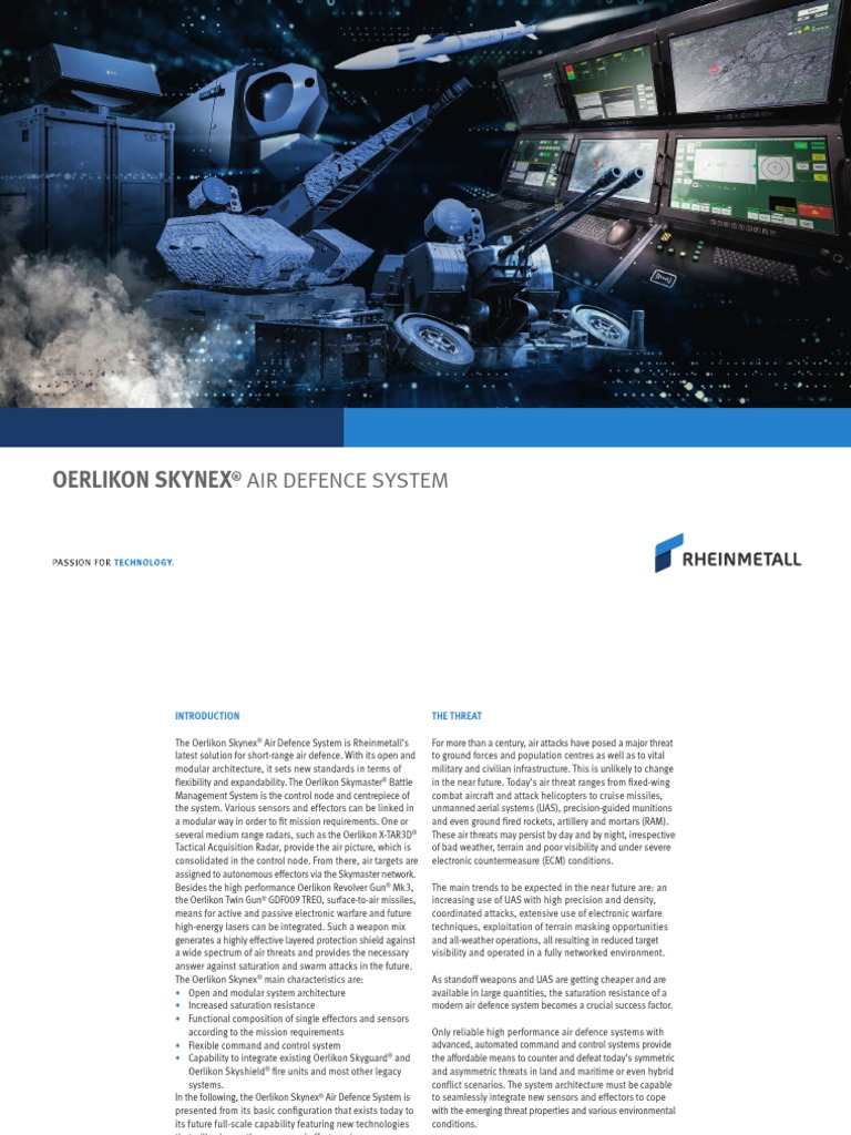 Oerlikon Skynex Air Defence System PBR EN B200e0721 | PDF | Anti Aircraft Warfare | Radar