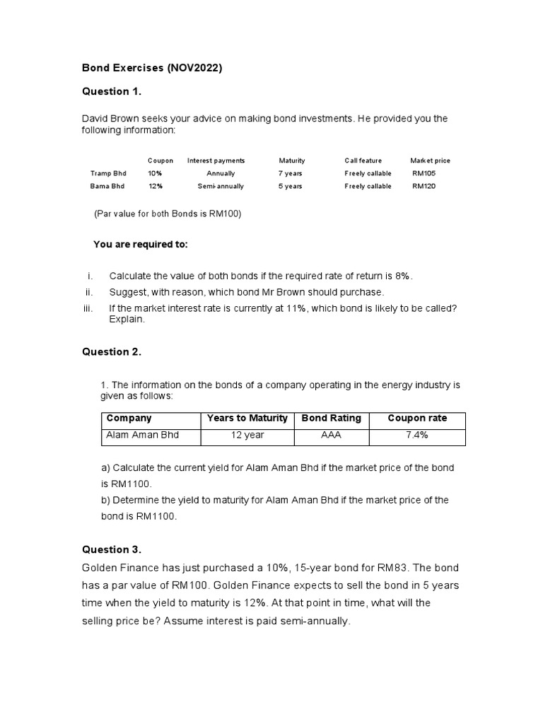 Bond Exercises Nov 2022 | PDF