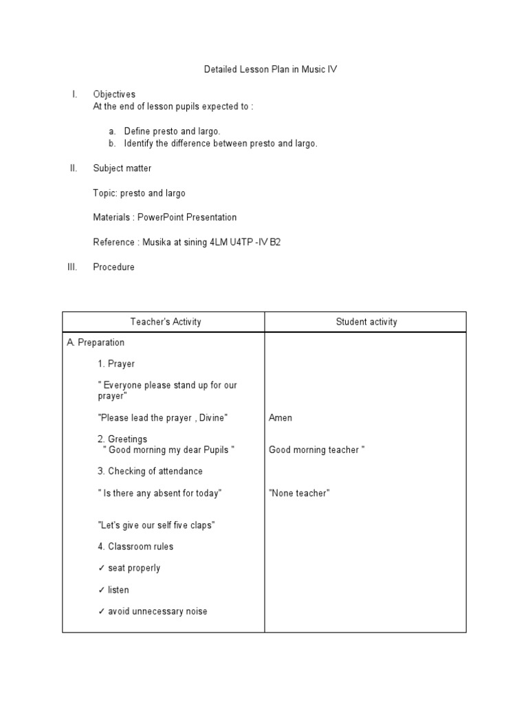 Detailed Lesson Plan in Music | PDF | Tempo | Teachers