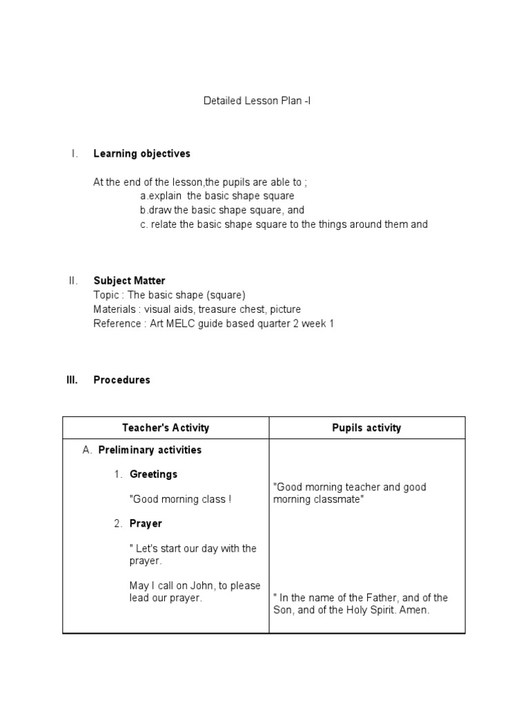 Detailed Lesson Plan in Art - 1 | PDF | Lesson Plan | Teachers