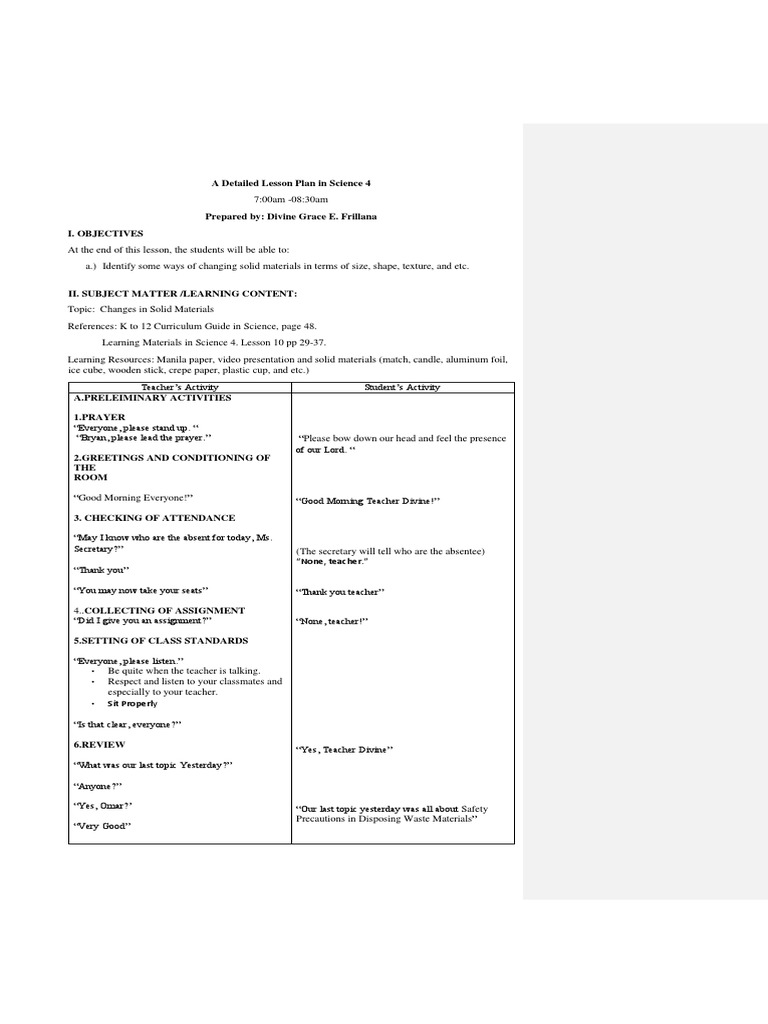 Grade 4 Science Lesson on Matter | PDF | Solid | Wire