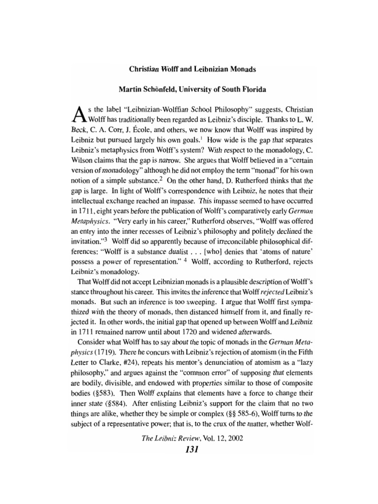 Christian Wolff and Leibnizian Monads - Martin Schonfeld | PDF ... Christian Wolff and Leibnizian Monads - Martin Schonfeld | PDF ...
