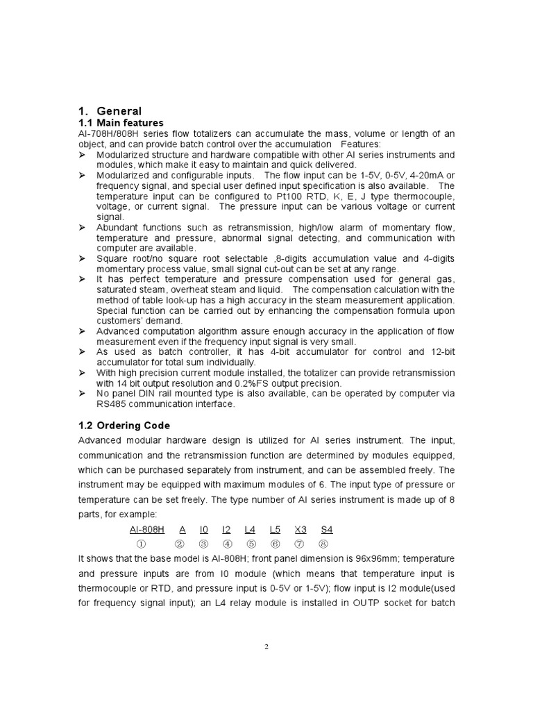 Yudian Flow Totalizer AI-808H | PDF | Thermocouple | Power Supply