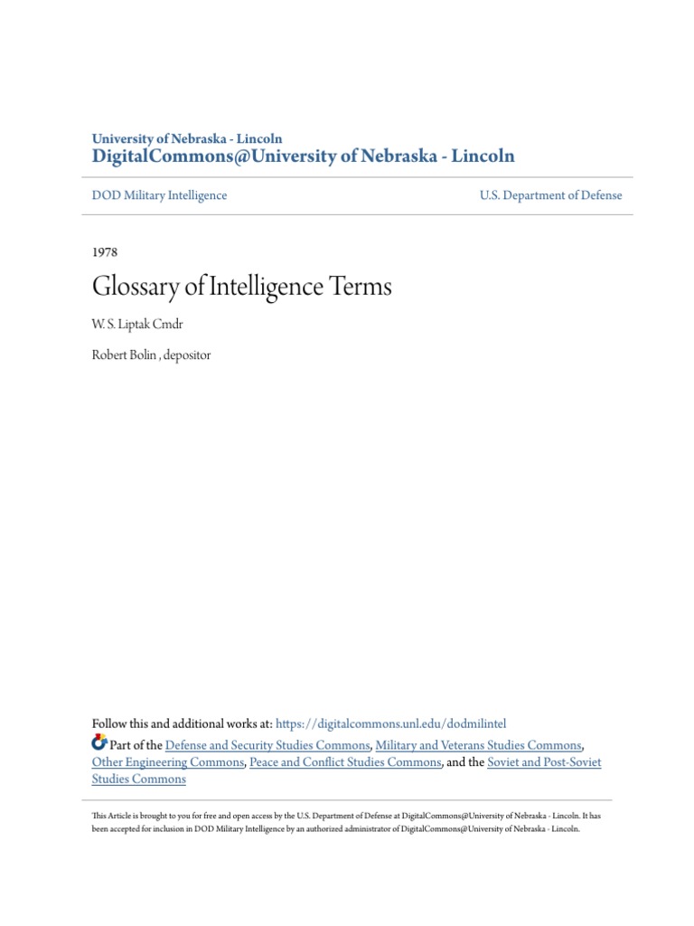 Glossary of Intelligence Terms: A Reference for Key Concepts and Definitions in Military ...