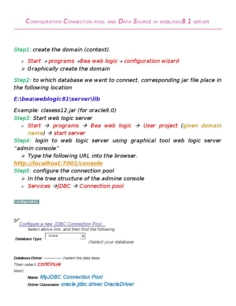 Configuration Connection Pool and Data Source in Weblogic8 | PDF