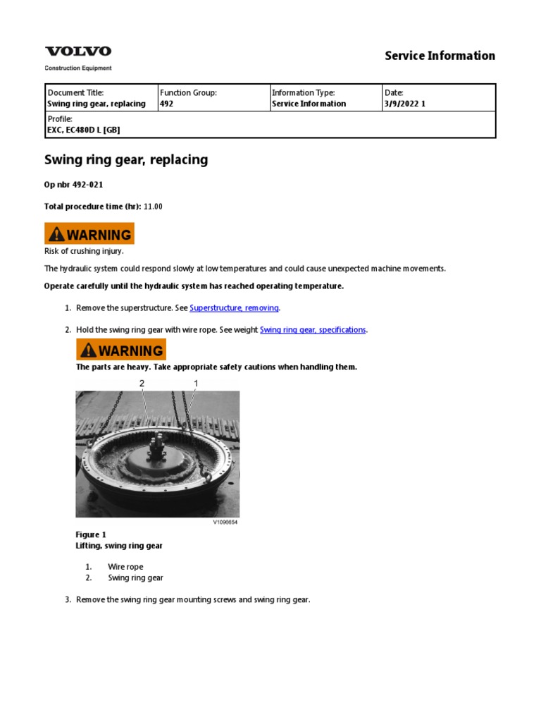 Excavator Swing Gear Replacement Guide | PDF