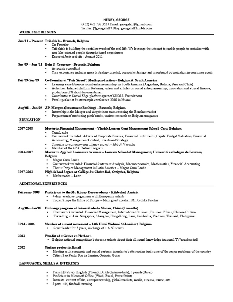Henry George - CV 2011 | PDF | Belgium | Entrepreneurship