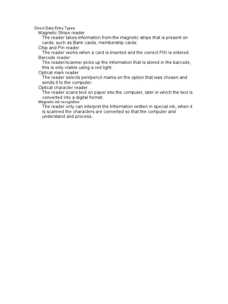 Direct Data Entry Types | PDF