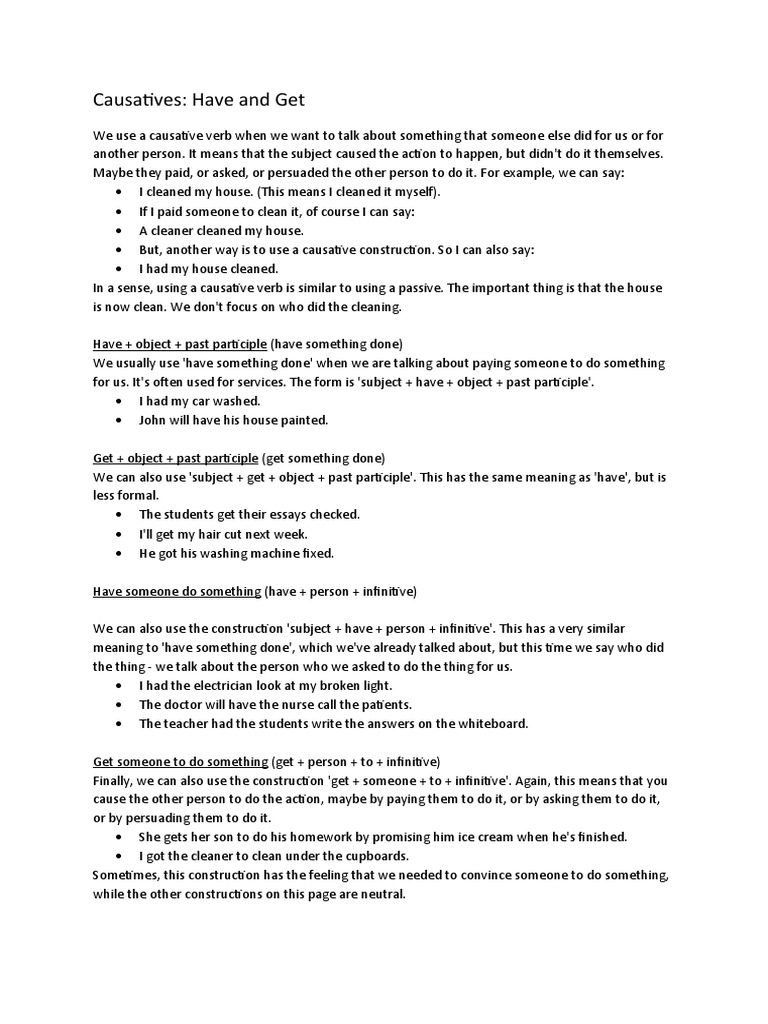 Causatives Notes and Exercise | PDF | Verb | Linguistics