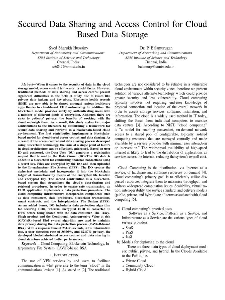 Secured Data Sharing And Access Control For Cloud Based Data Storage Updated Pdf Cloud