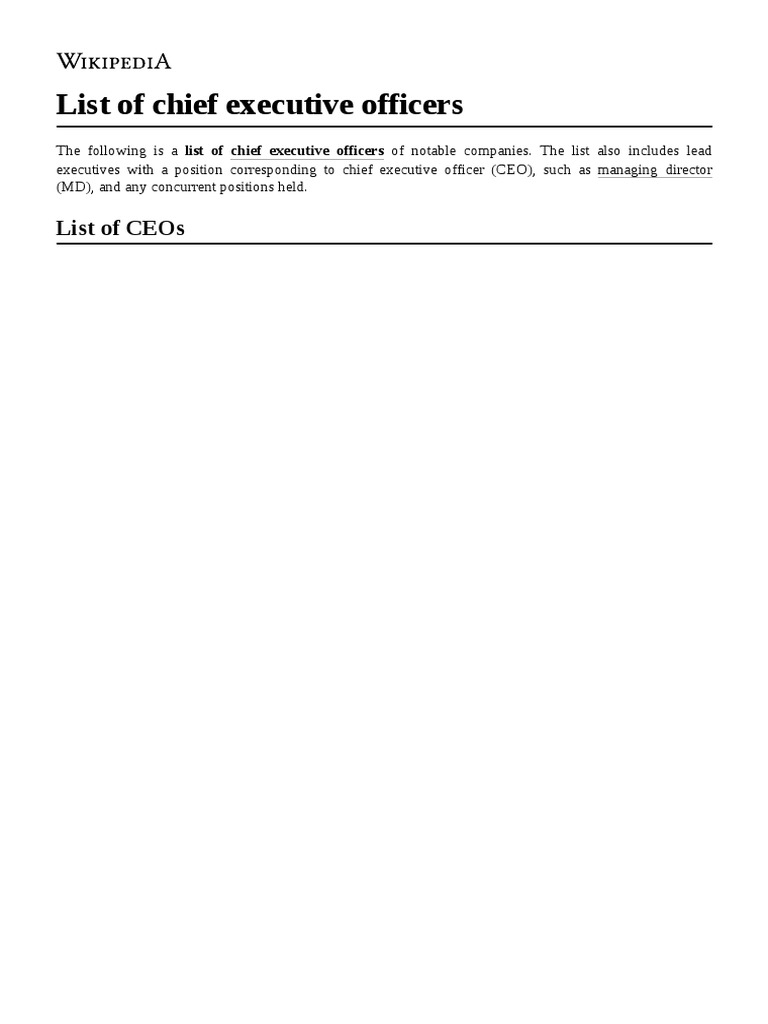 List of Chief Executive Officers | PDF | Companies | Companies Of The ...