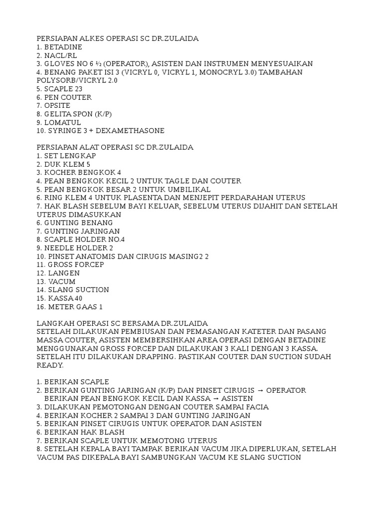 Langkah Operasi SC DR - Zulaida | PDF