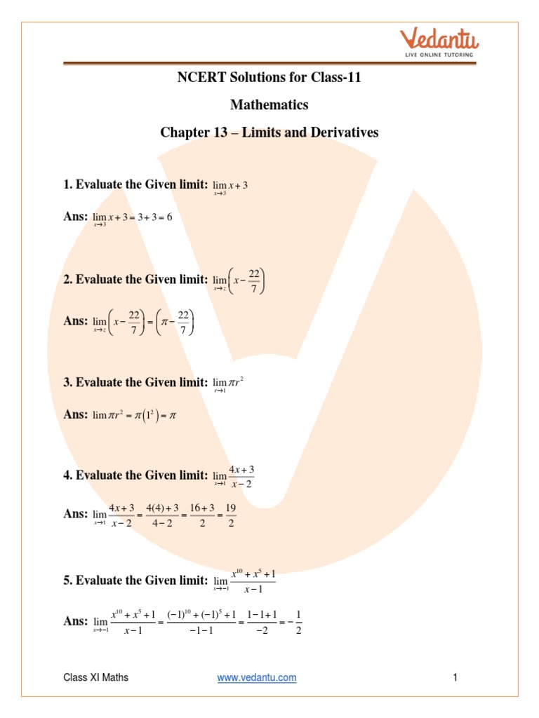 Class 11 Limits and Derivatives Solutions | PDF | Trigonometric ...