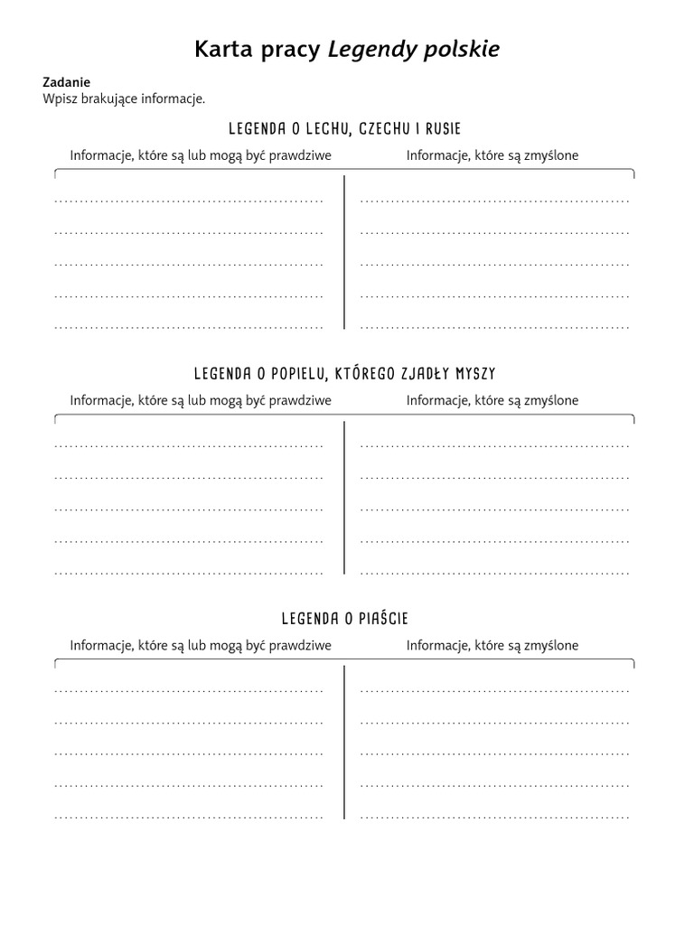 7 Karta Pracy Legendy 2 | PDF