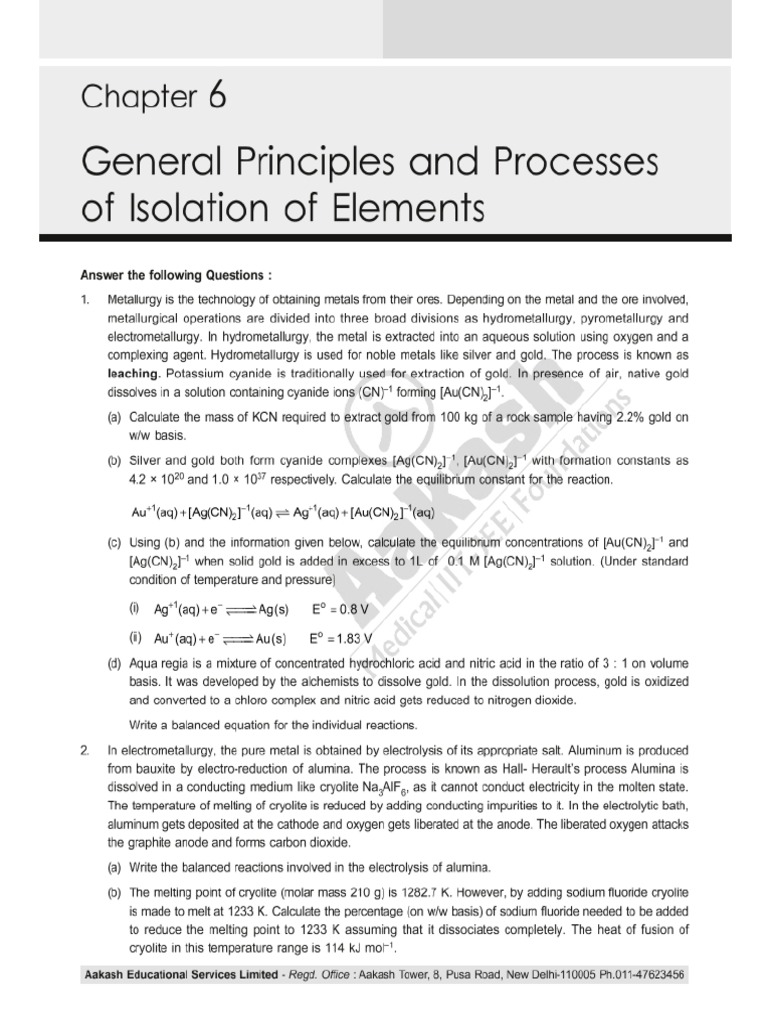 General Principles and Processes of Isolation of Elements | PDF