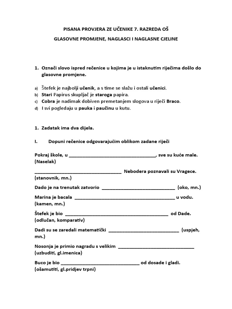 Ispit - Gl. Promjene I Naglasci, Nagl. Cjeline | PDF