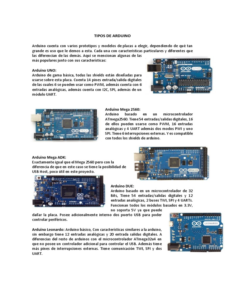 Tipos de Arduino | PDF | Arduino | Microcontrolador Tipos de Arduino | PDF | Arduino | Microcontrolador