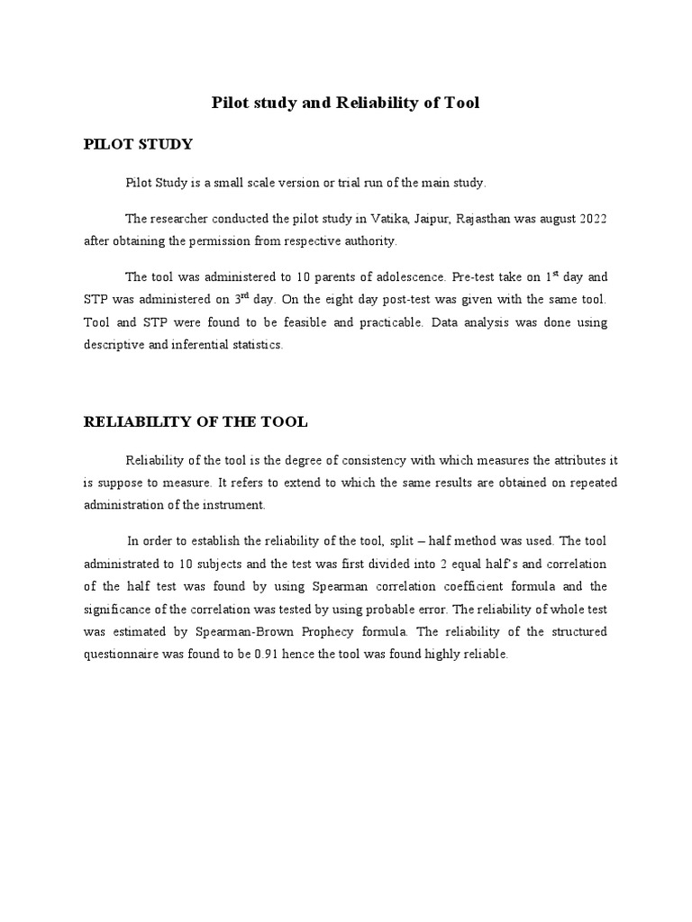 Pilot Study | PDF | Data Analysis | Statistics