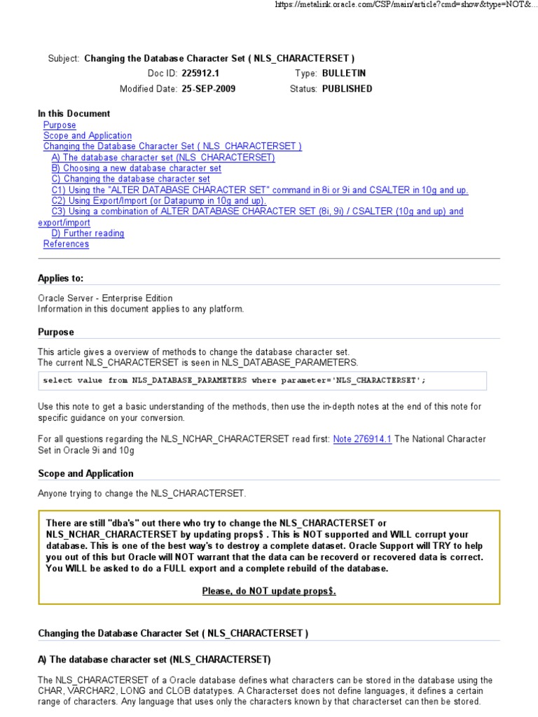 Changing The Database Character Set Character Set) | Download Free PDF | Character Encoding ...