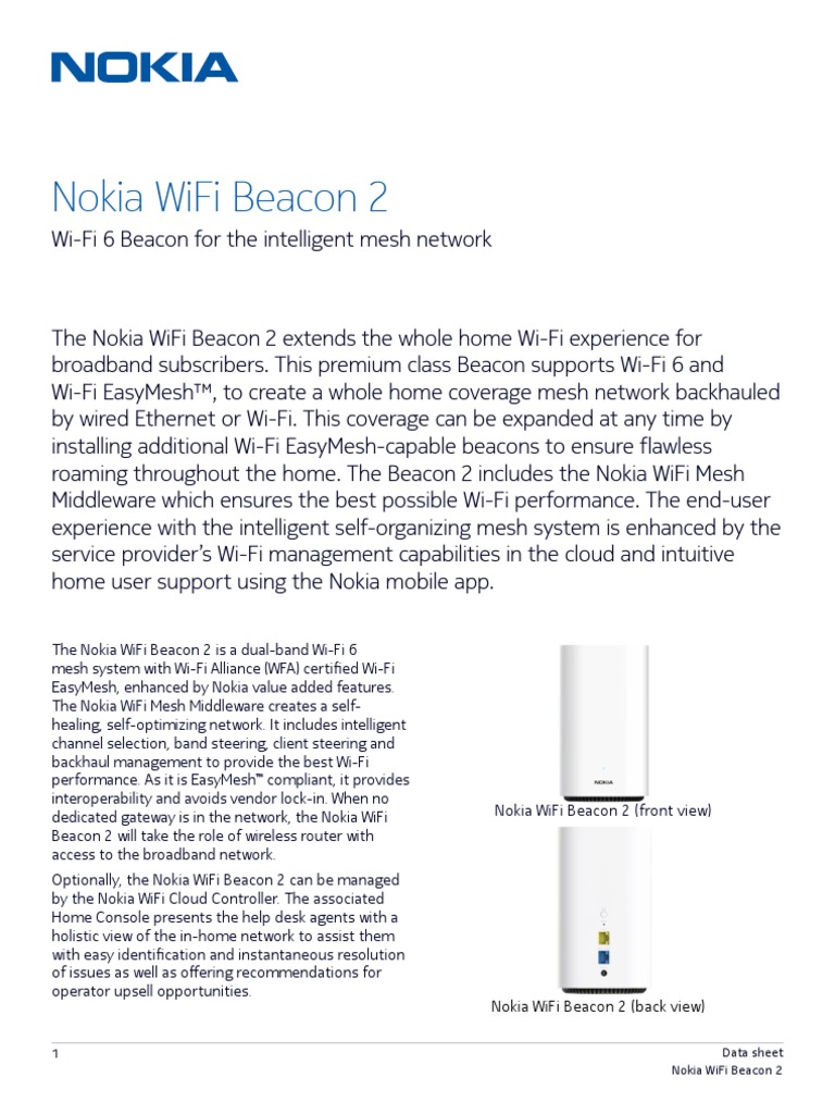 Nokia WiFi Beacon 2 Data Sheet | PDF | Wi Fi | Wireless Lan