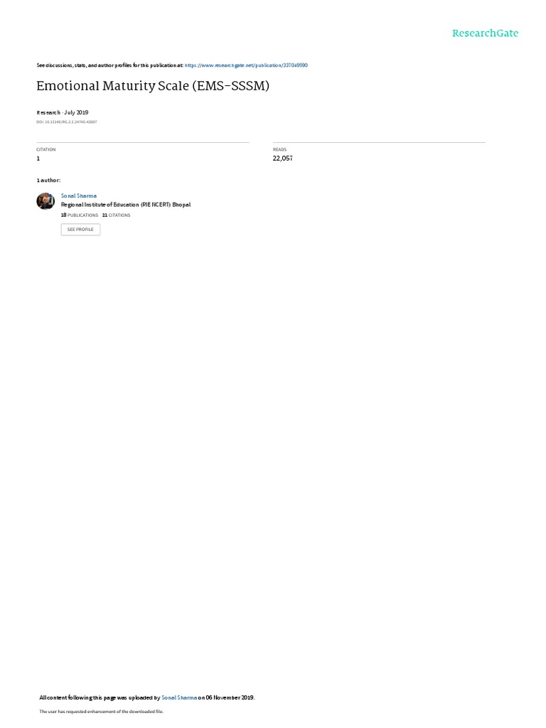EmotionalMaturityScaleEMS SSSM | PDF