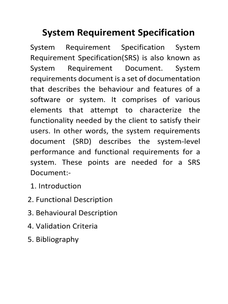 System Requirement Specification | PDF | Specification (Technical Standard) | Systems Theory