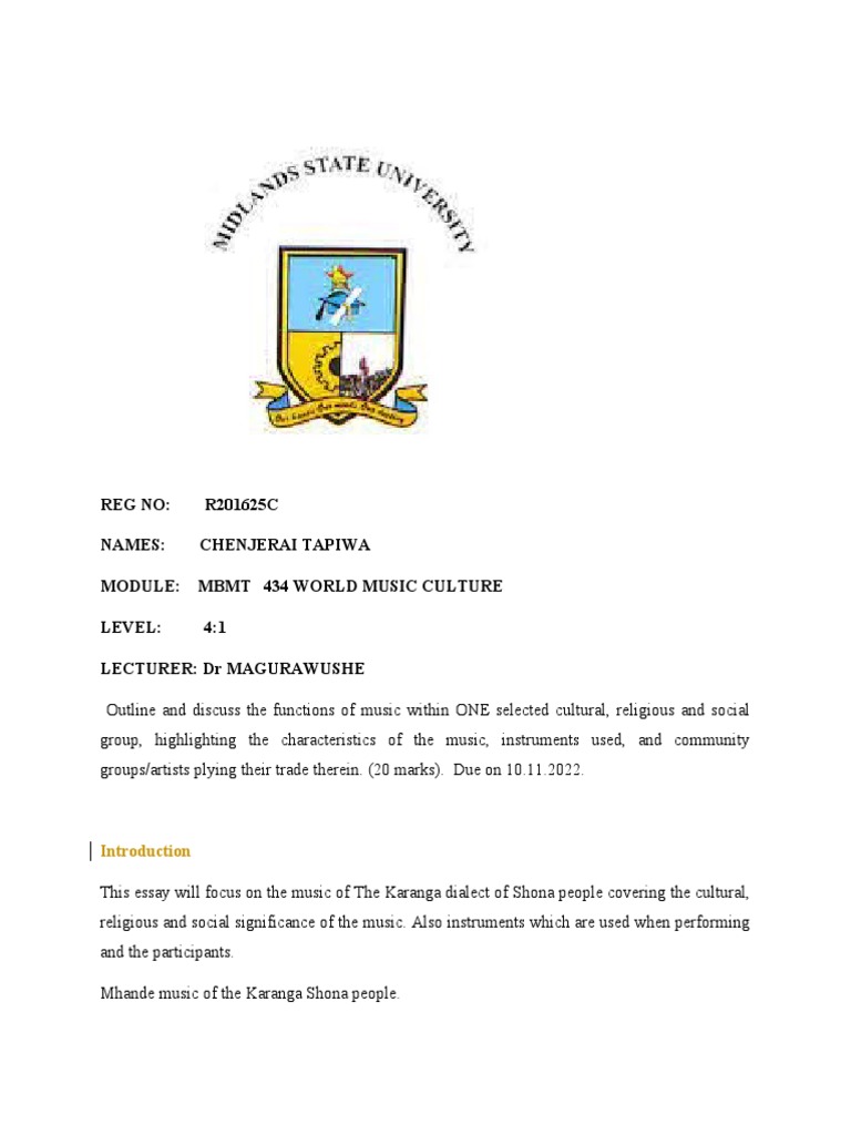 The Sacred and Social Significance of Music Among the Karanga Shona ...