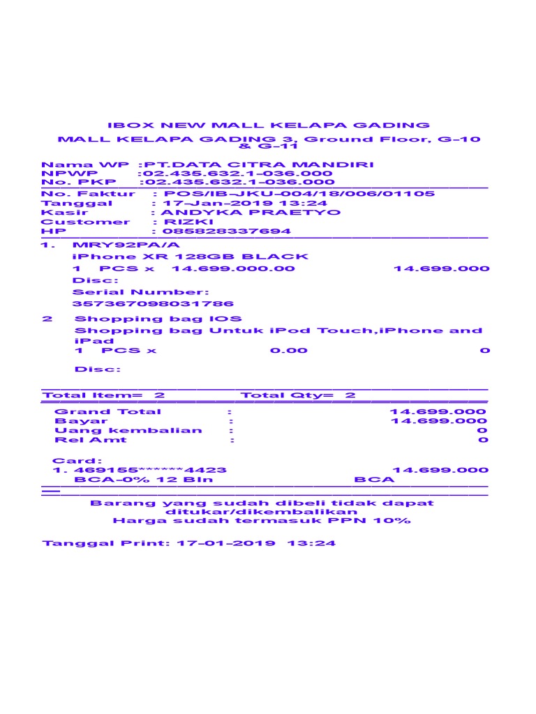 Struk Pembelian iPhone XR | PDF | Bisnis