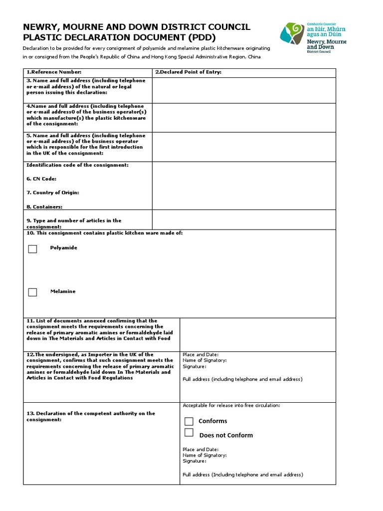 NMDDC Plastic Declaration Document (PDD) | PDF