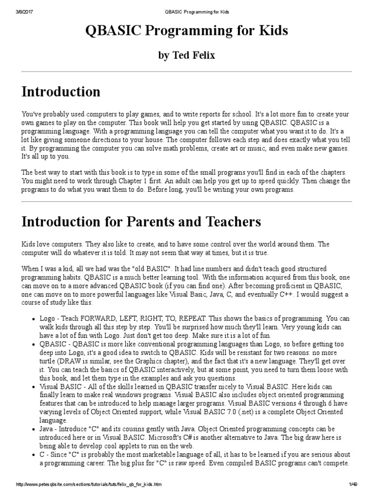 QBASIC Programming For Kids | PDF | Cursor (User Interface) | Computer Programming