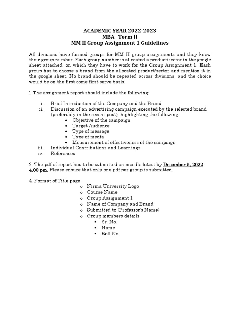 MM2 Group Assignment 1 Details 2022-23 | PDF