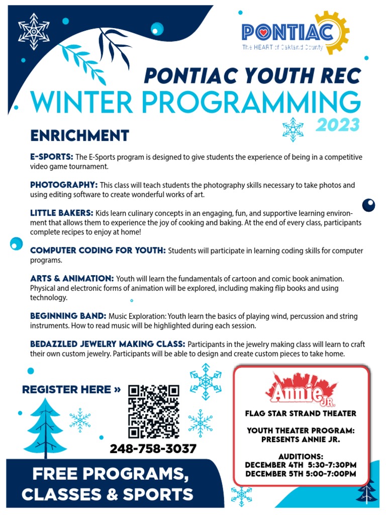 Pontiac Youth Rec Flyer - Winter 2023 | PDF | Dances | Physical Fitness