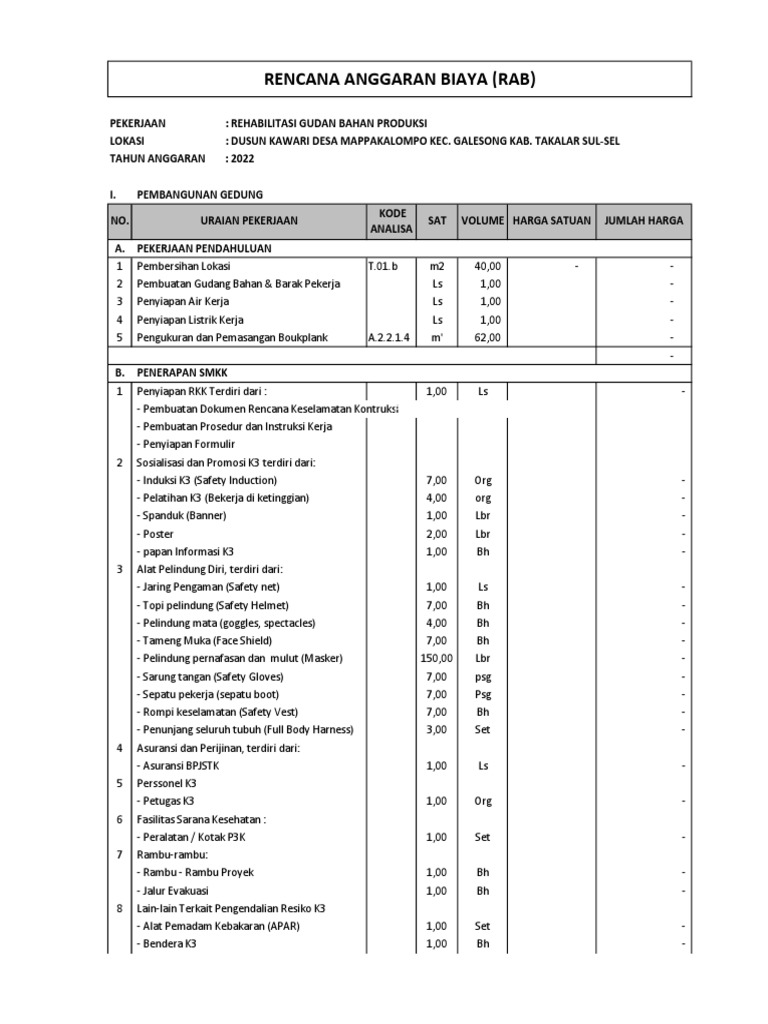 BOQ Gudang Bahan Produksi | PDF