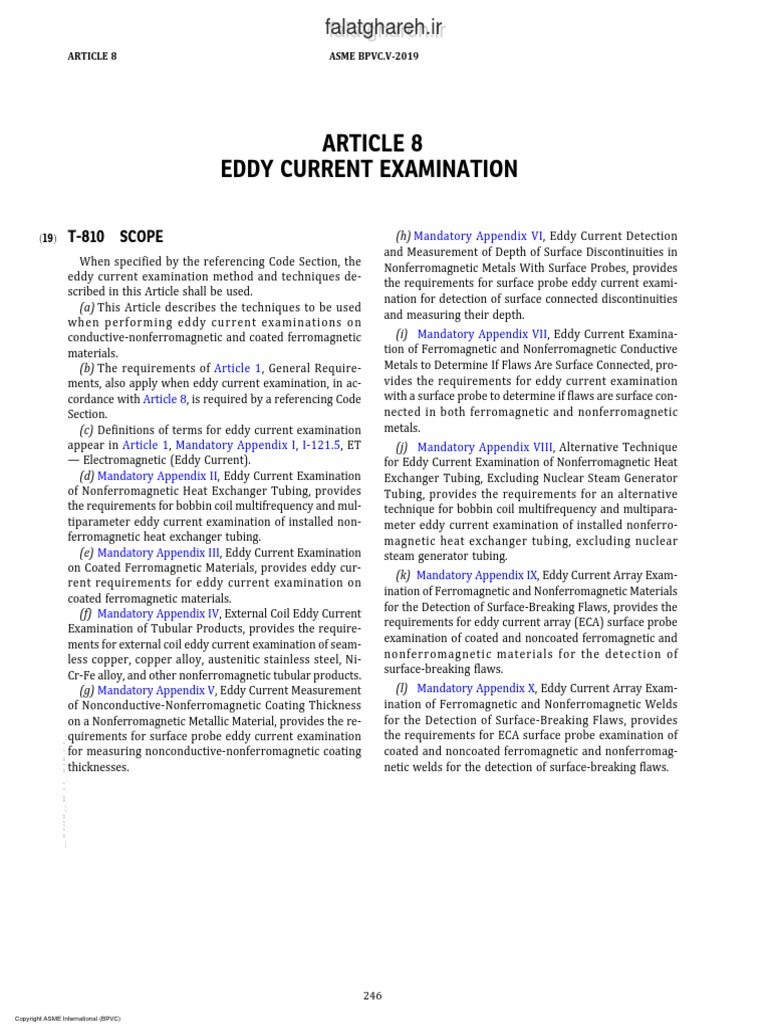 ASME Sec V 2019 ET | PDF | Ferromagnetism | Pipe (Fluid Conveyance)