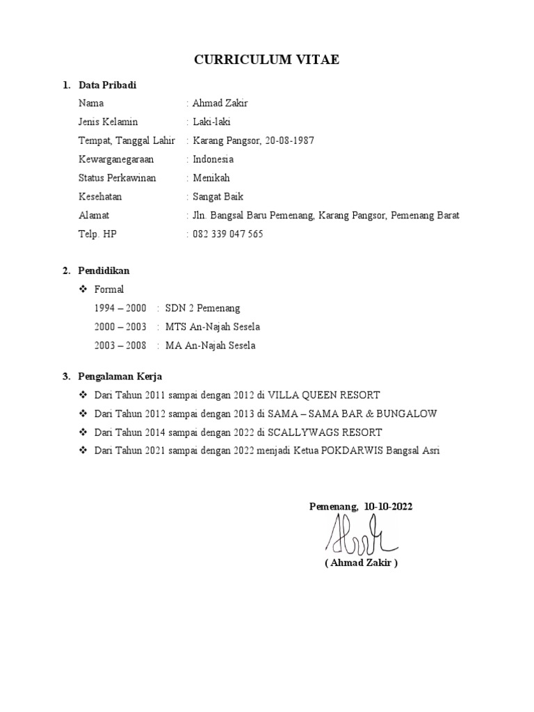 Curriculum Vitae Zakir | PDF