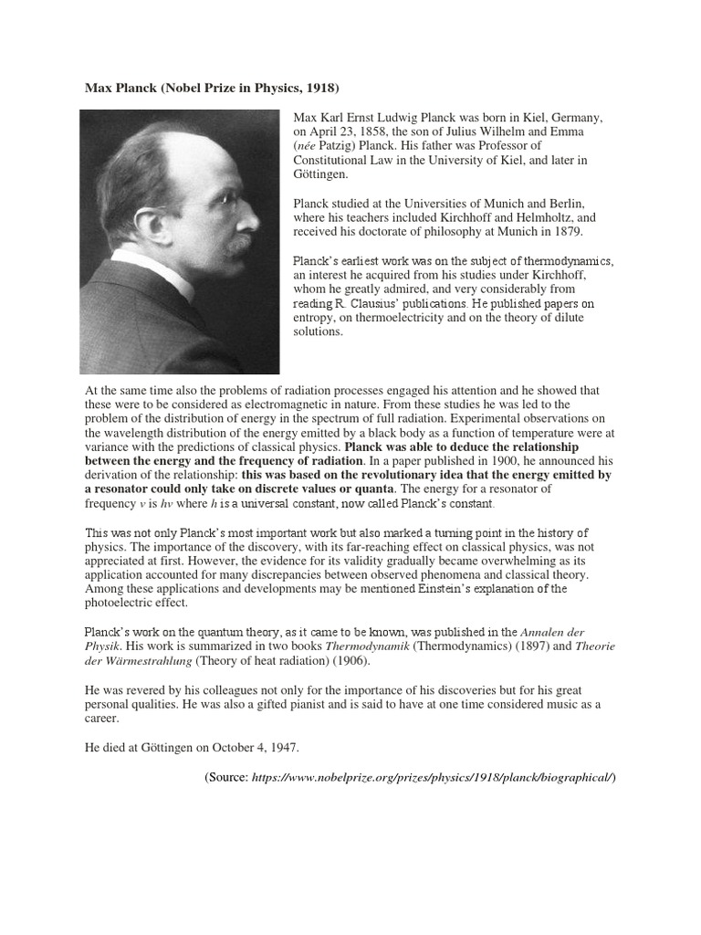Max Planck | PDF | Electromagnetic Radiation | Thermodynamics