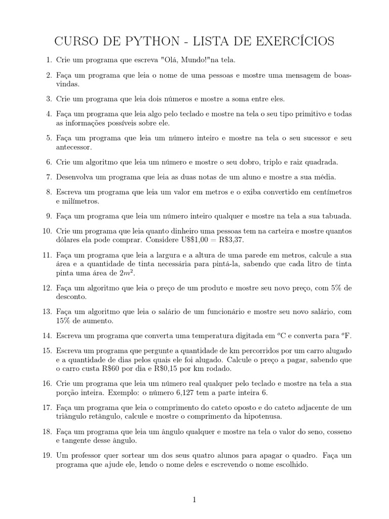 Lista de Exercícios - Python | PDF | Obesidade | Triângulo Lista de Exercícios - Python | PDF | Obesidade | Triângulo