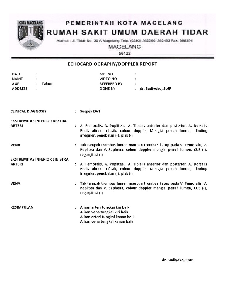 Template Doppler Ekstremitas Bawah Dobel Dr. Sudiyoko | PDF | Ilmu ...