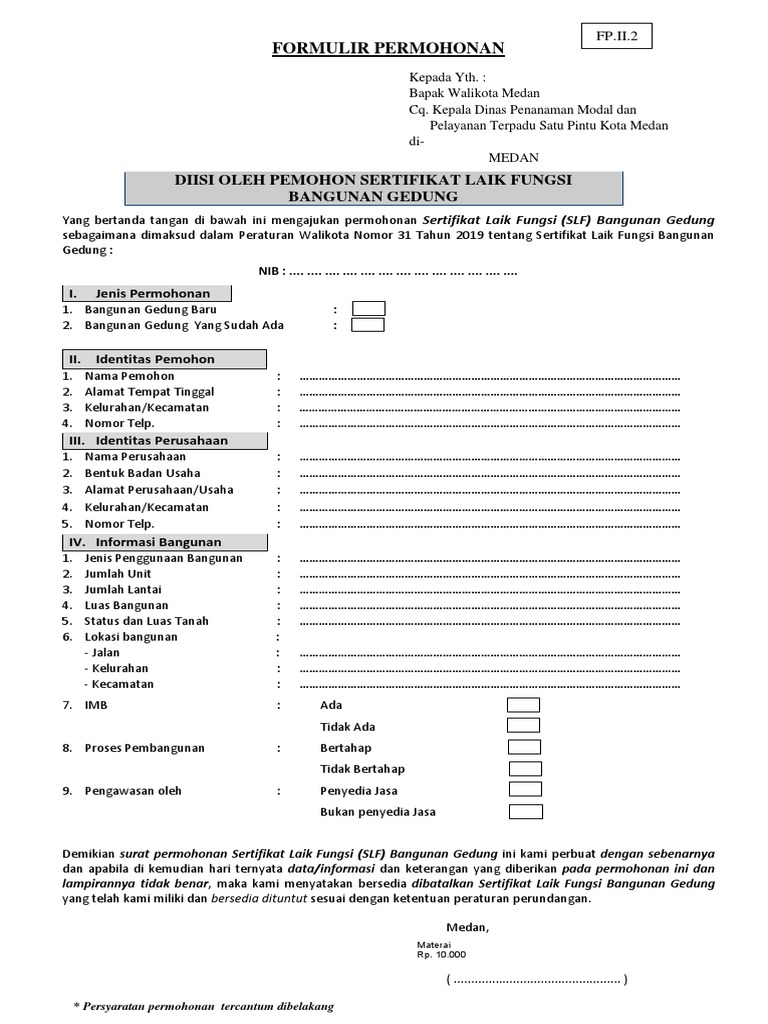 Formulir & Syarat Permohonan SLF | PDF