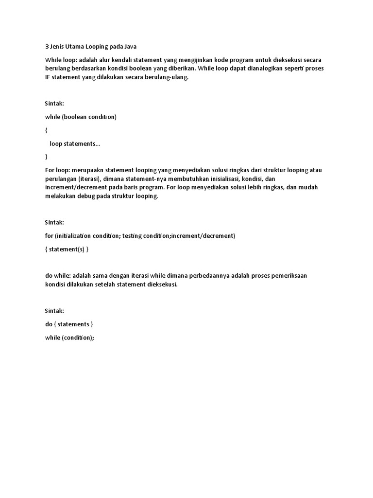 3 Jenis Utama Looping Pada Java | PDF