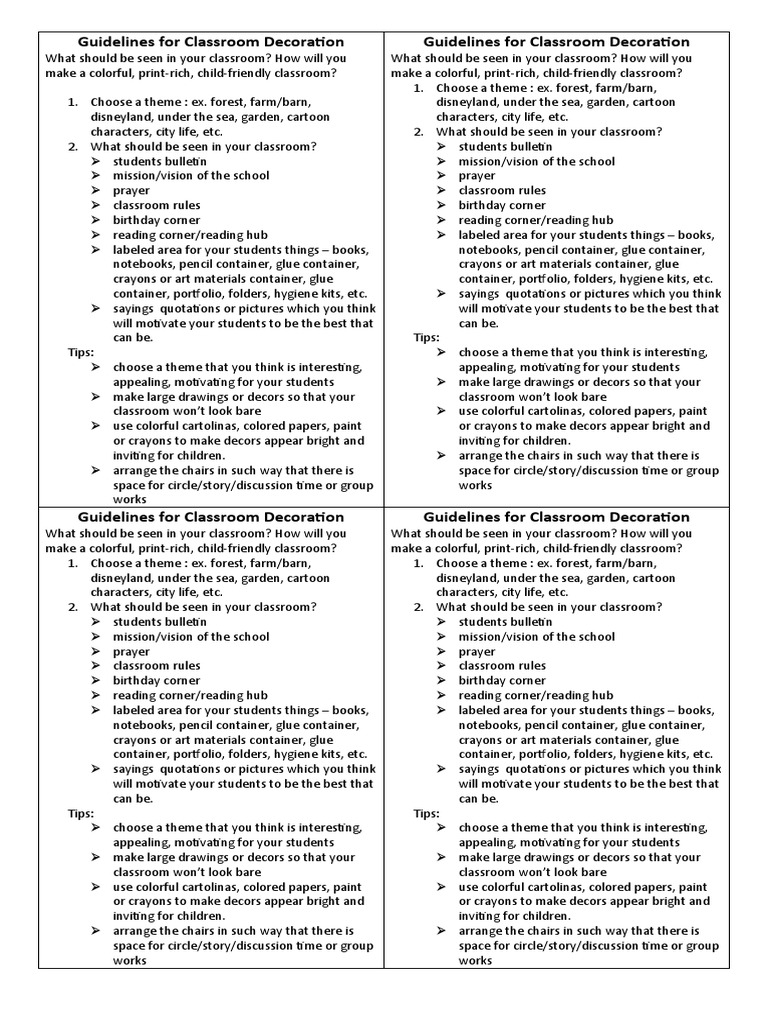 Guidelines For Classroom Decoration | PDF | Classroom | Drawing
