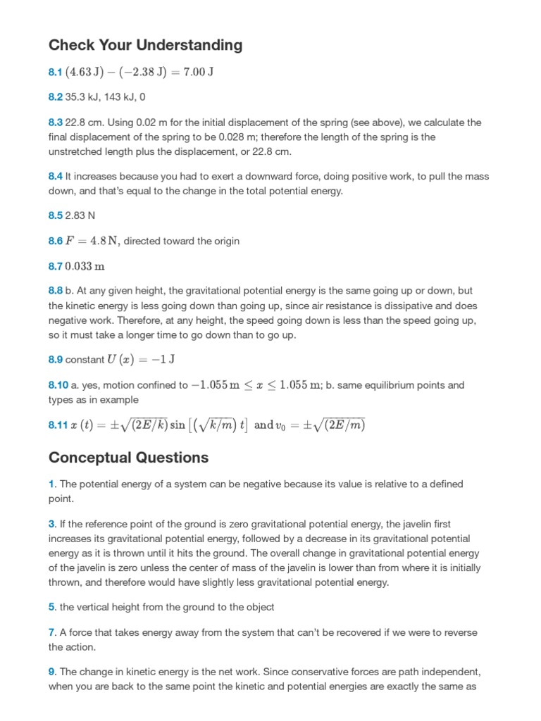 Answer Key Chapter 8 | PDF | Potential Energy | Kinetic Energy