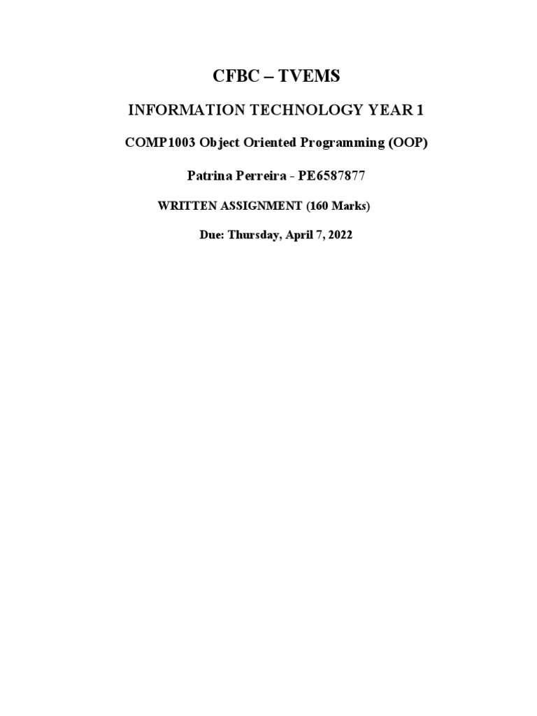 Oop Research Assignment Pdf Method Computer Programming Object Oriented Programming 7037