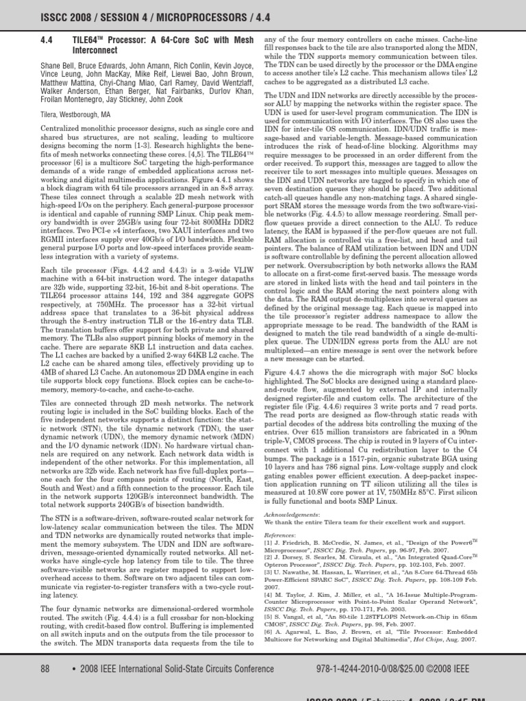 TILE64 Processor: A 64-Core SoC With Mesh Interconnect | PDF | Cpu Cache | Central Processing Unit