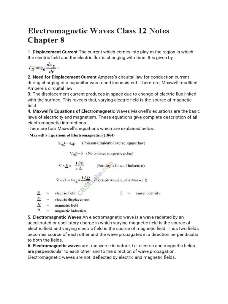 Electromagnetic Waves Class 12 Notes Chapter 8 | PDF | Electromagnetic ...