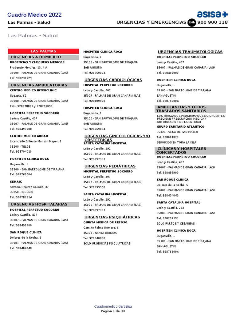 Cuadro Médico Asisa Las Palmas | PDF | Islas Canarias | Hospital