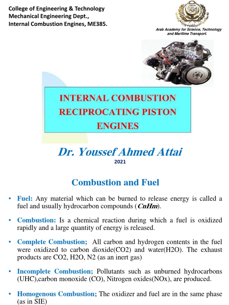 ME385 Internal Combustion Engines Lecture Notes | PDF | Combustion | Alkane