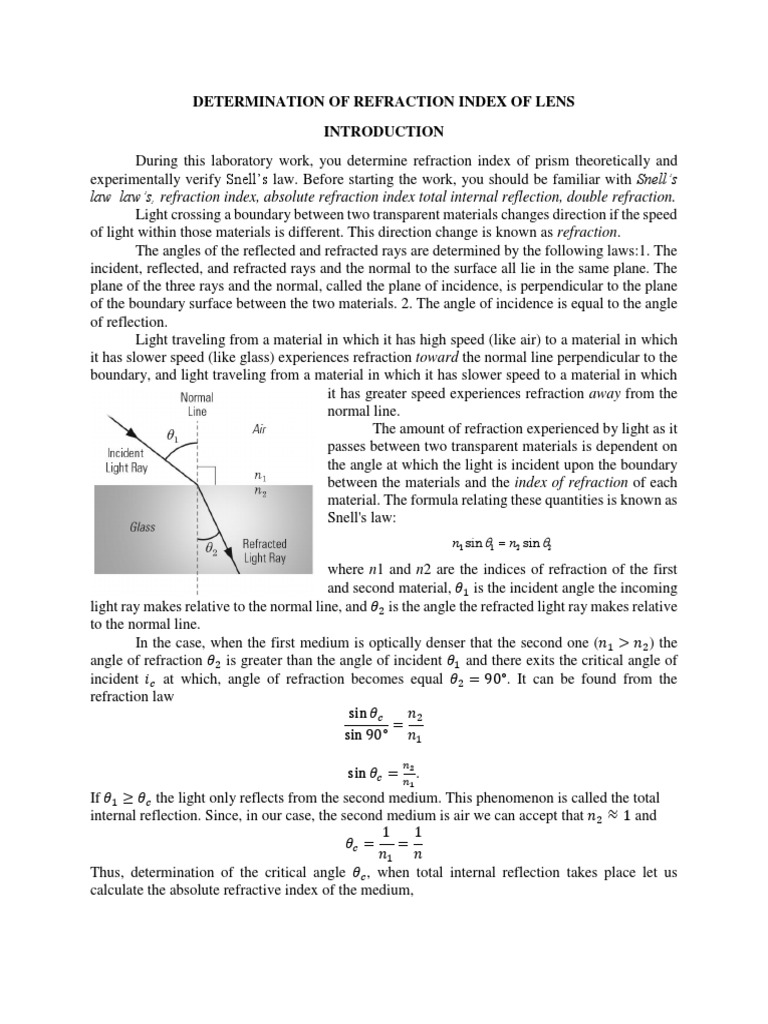 Determination of Refraction Index | PDF | Refraction | Refractive Index