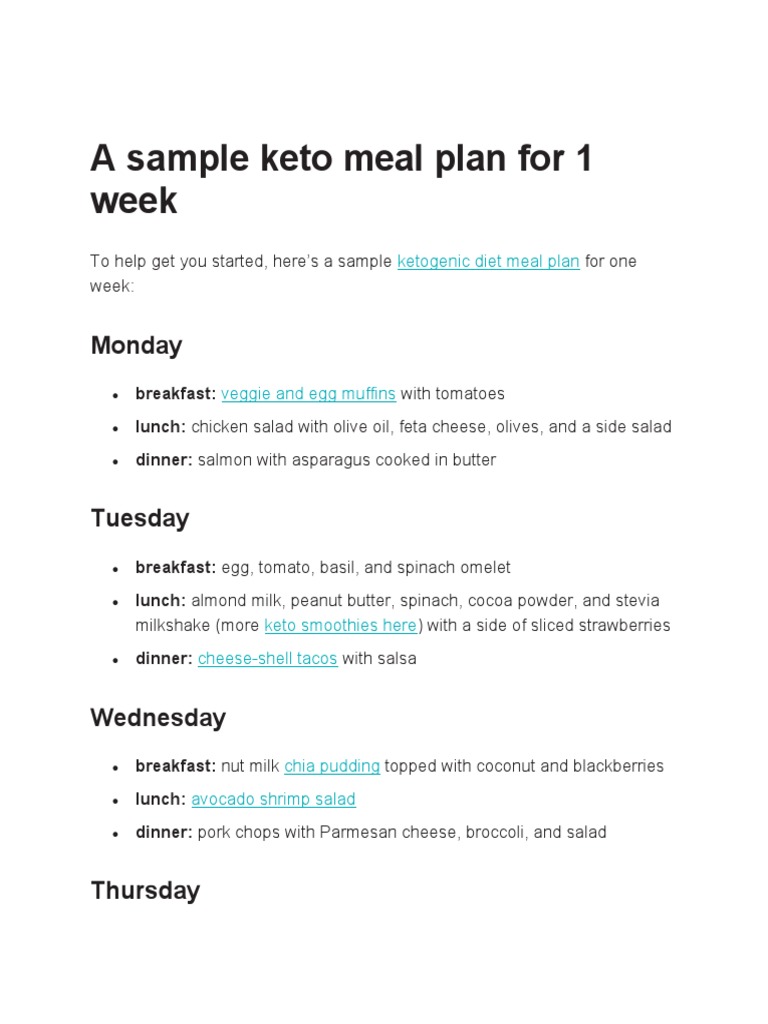 A Sample Keto Meal Plan For 1 Week | PDF